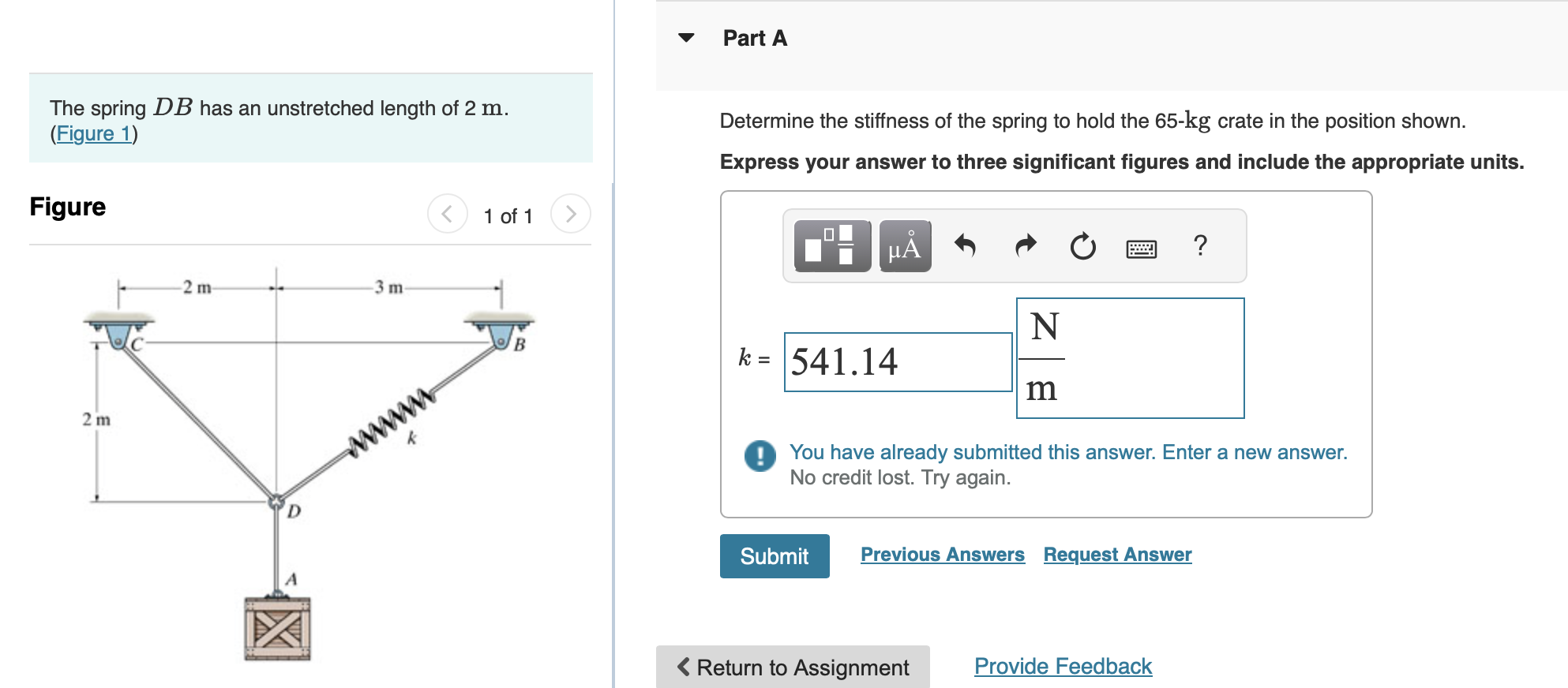 Solved The spring DB has an unstretched length of 2 m. | Chegg.com