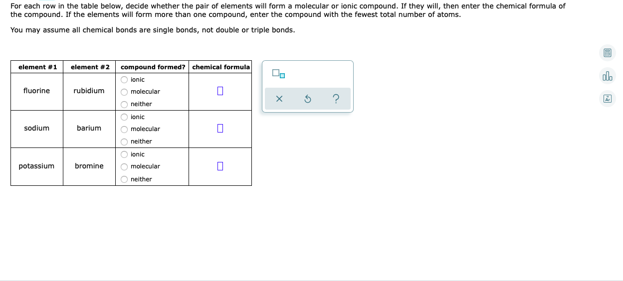 Solved For each row in the table below, decide whether the | Chegg.com
