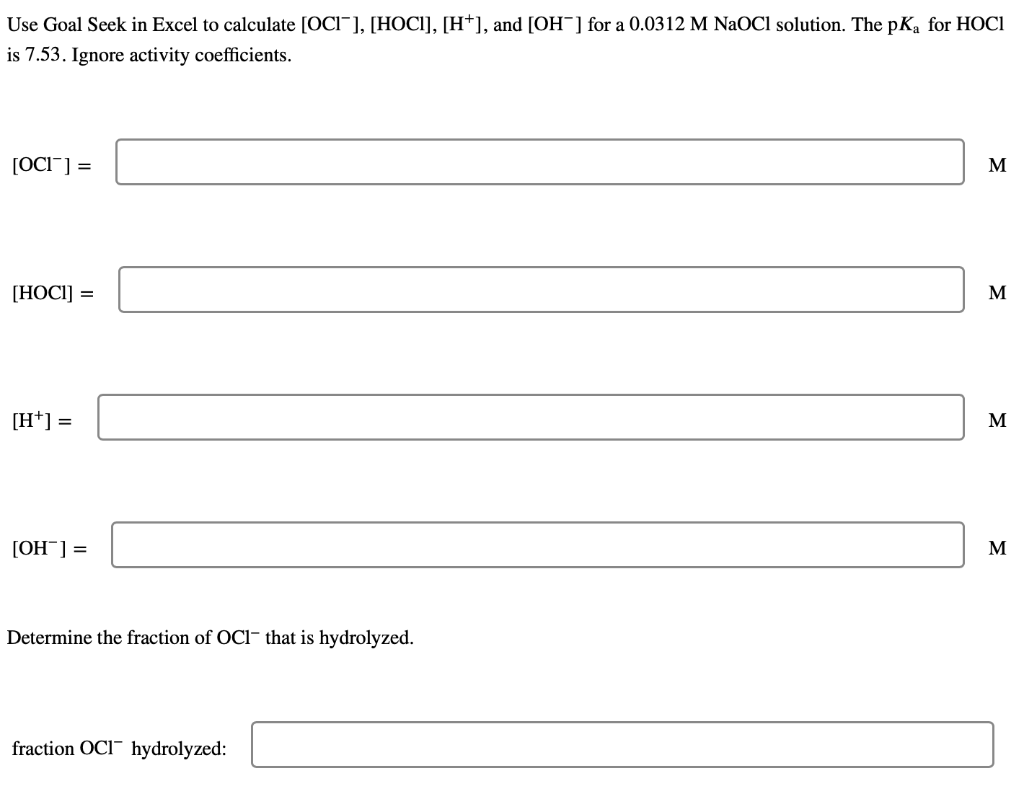 Solved Use Goal Seek in Excel to calculate [OCI-], [HOCI], | Chegg.com