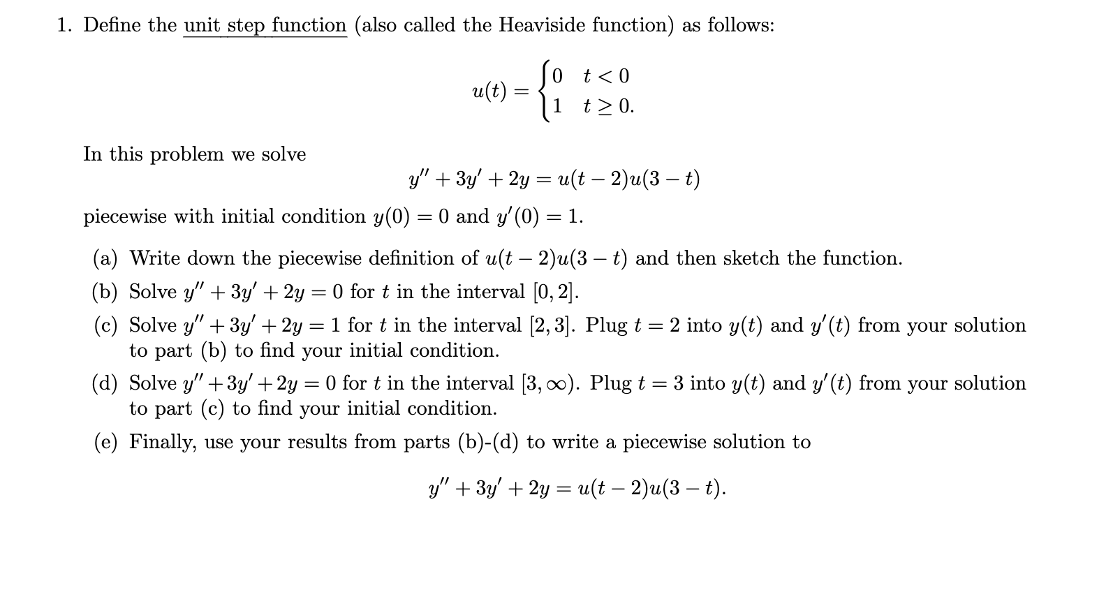 Solved 1. Define the unit step function (also called the | Chegg.com