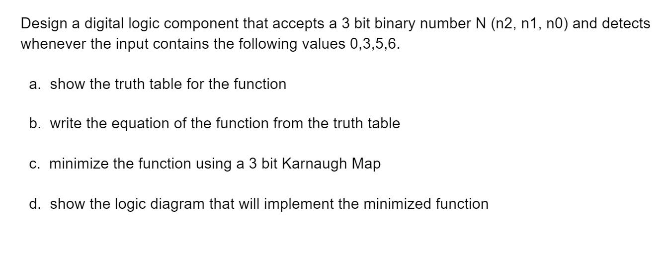 Solved Design a digital logic component that accepts a 3 bit | Chegg.com