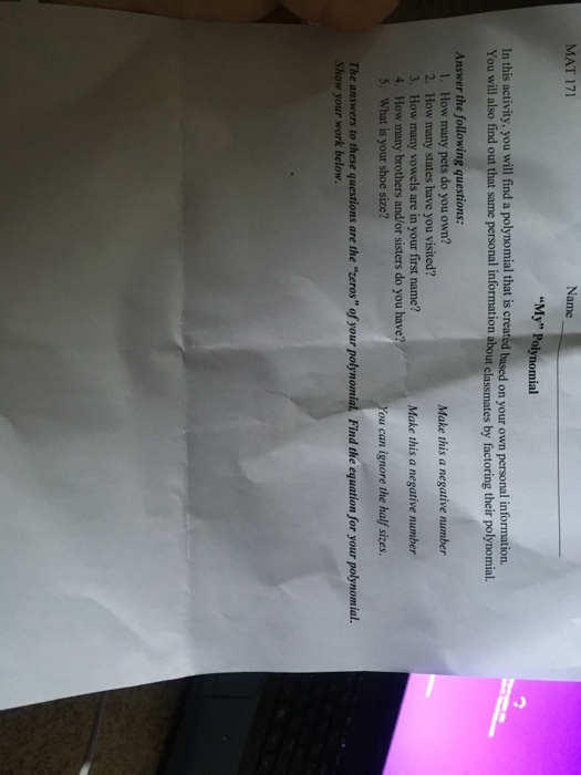 Solved MAT 171 Name "My" Polynomial you will find a | Chegg.com
