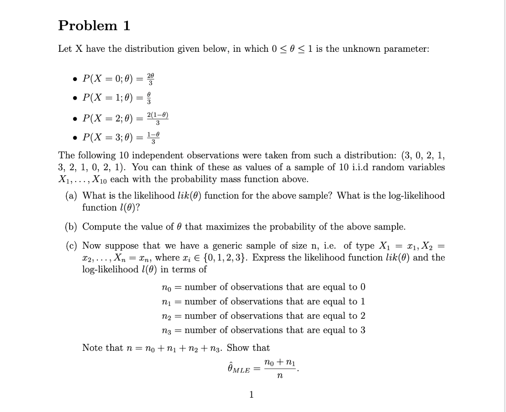 [Solved]: Problem 1 Let ( mathrm{X} ) have the distribu