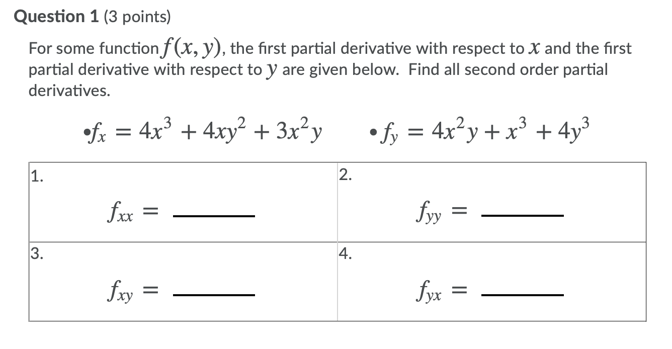 Solved For some function f(x,y), the first partial | Chegg.com