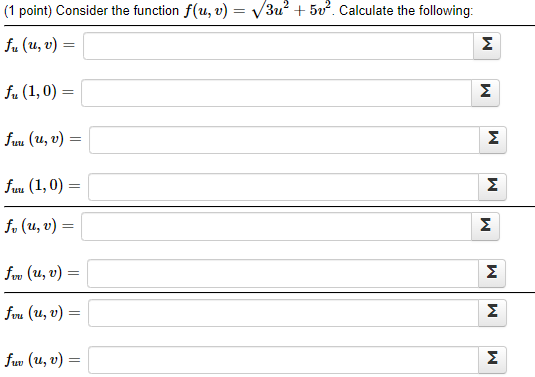 Solved (1 point) Consider the function f(u,v)=3u2+5v2 | Chegg.com