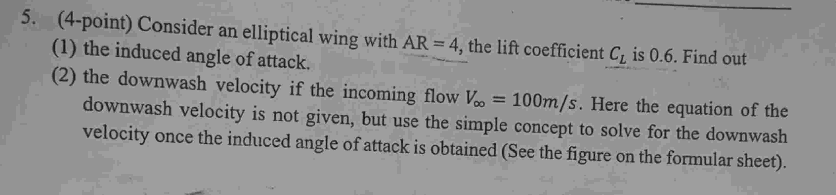 Solved 5. (4-point) ﻿Consider an elliptical wing with | Chegg.com