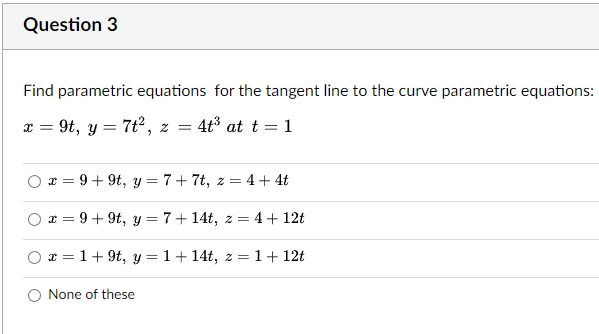 Solved Find parametric equations for the tangent line to the | Chegg.com