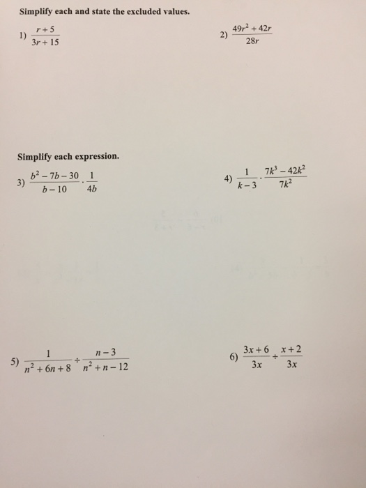 Solved Simplify each and state the excluded values. r+5 3r | Chegg.com
