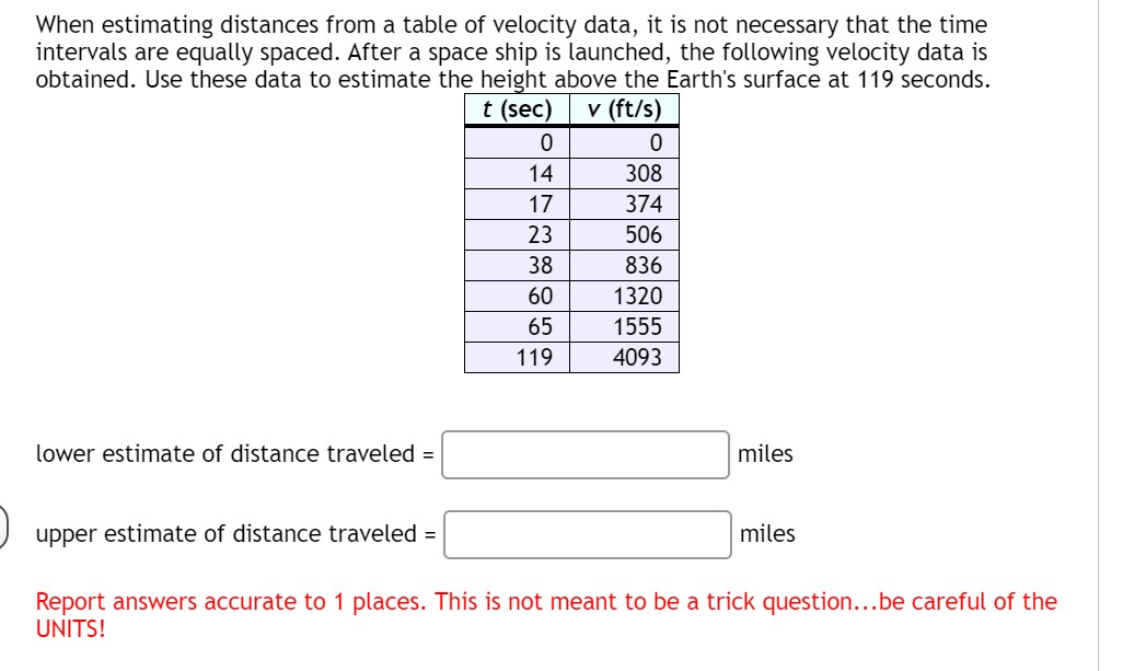 Solved When estimating distances from a table of velocity | Chegg.com