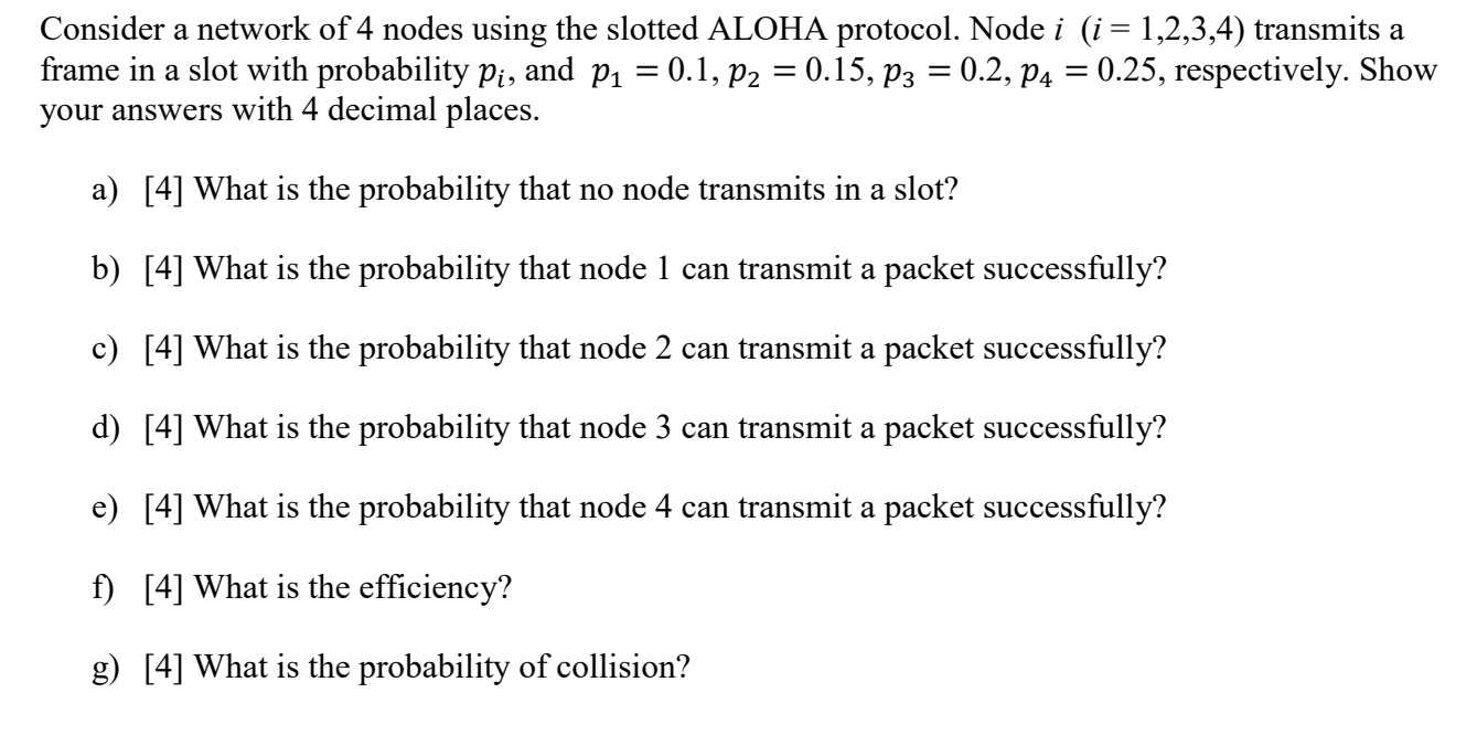 Solved Consider a network of 4 nodes using the slotted ALOHA | Chegg.com