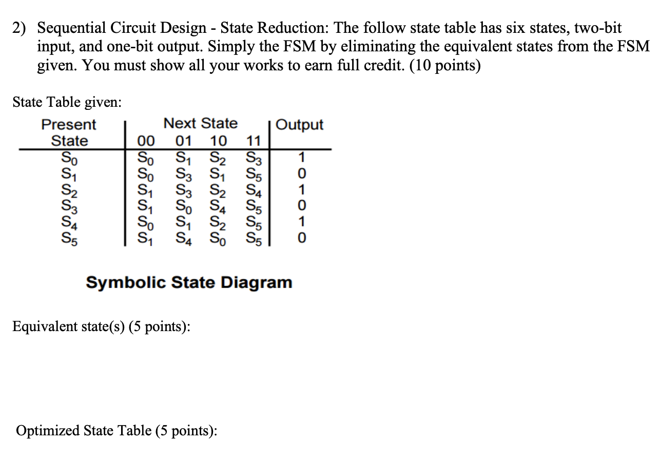 Solved 2) Sequential Circuit Design - State Reduction: The | Chegg.com