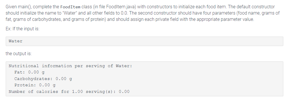 Solved Given main0, complete the FoodItem class (in file | Chegg.com