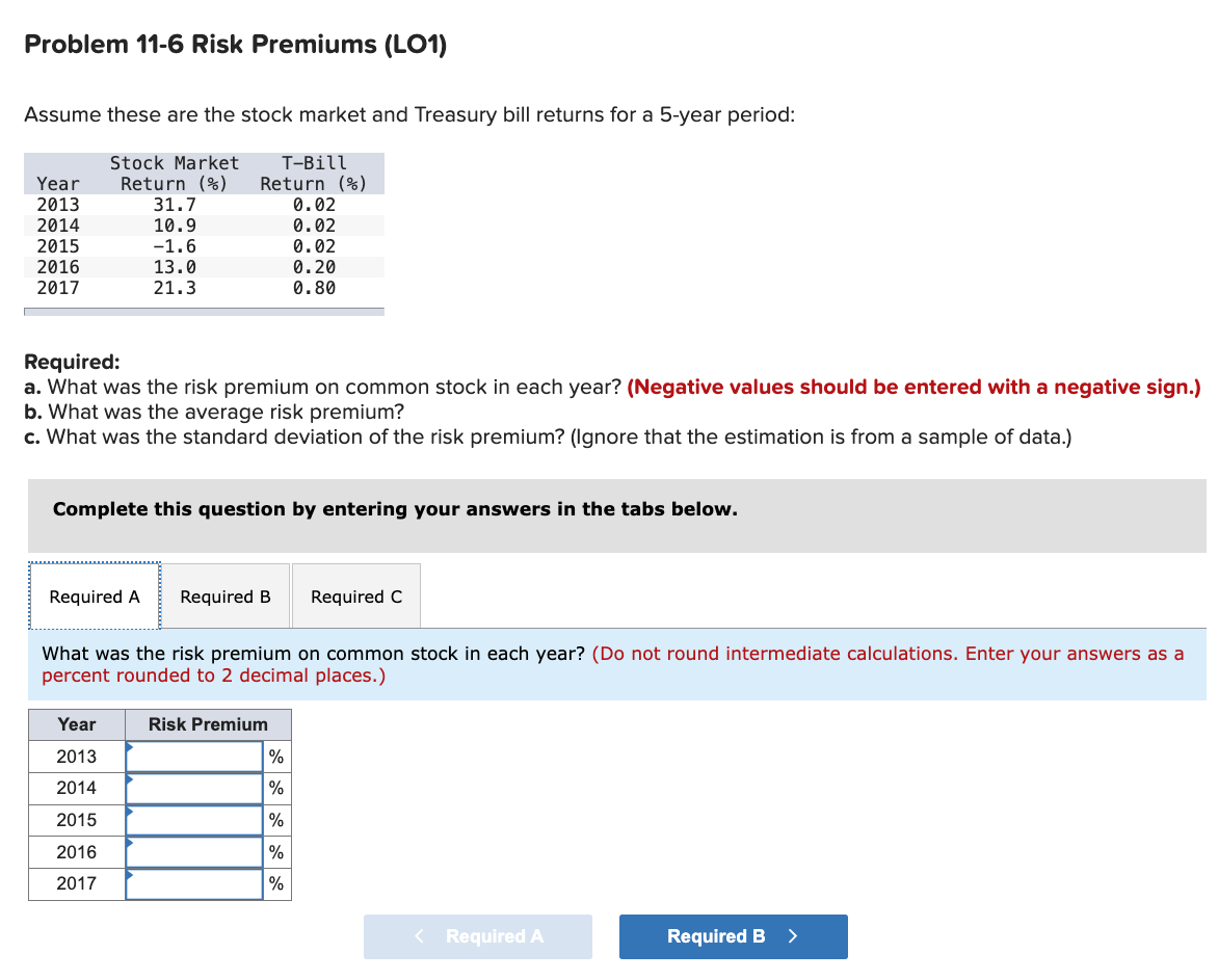 Solved Problem 11-6 Risk Premiums (LO1) Assume these are the | Chegg.com