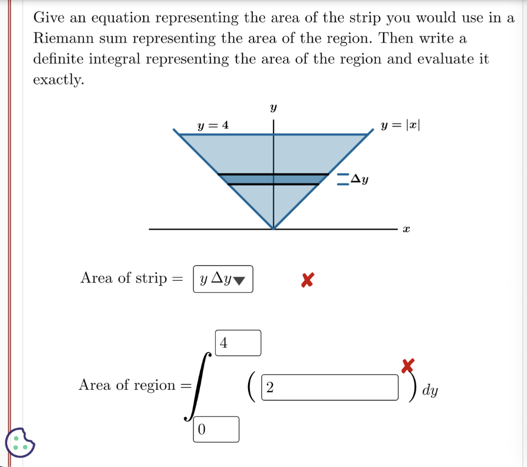 Solved Give an equation representing the area of the strip | Chegg.com