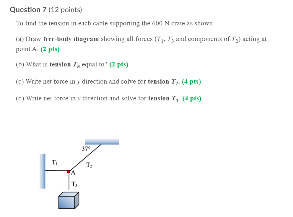 Solved Question 7 (12 points) To find the tension in each | Chegg.com