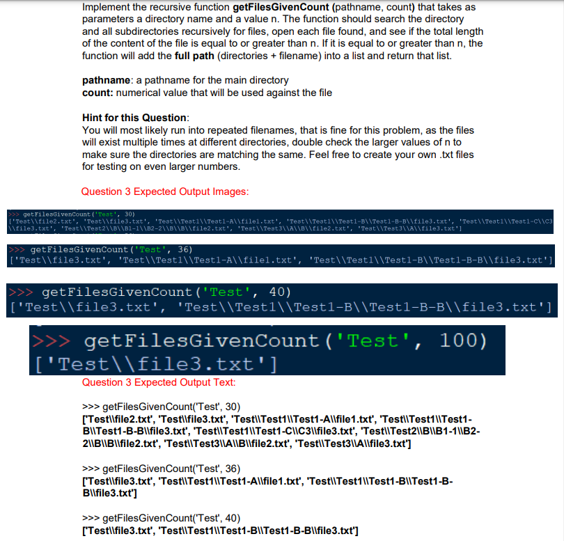 Solved Implement the recursive function getFiles GivenCount | Chegg.com