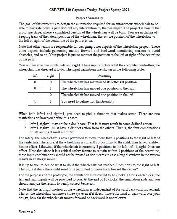 Solved CSE/EEE 120 Capstone Design Project Spring 2021 | Chegg.com