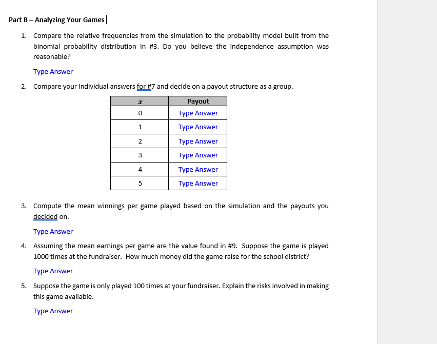 Solved In this activity, you will play a game of chance many | Chegg.com
