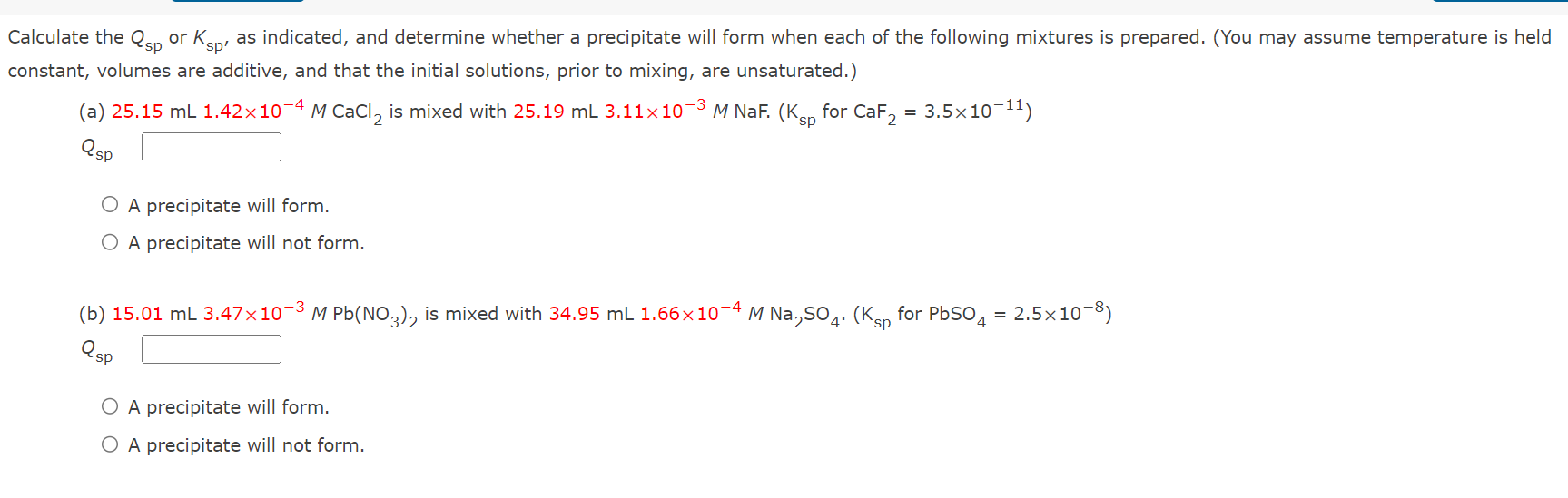 Solved Calculate the Qsp ﻿or Ksp, ﻿as indicated, and | Chegg.com