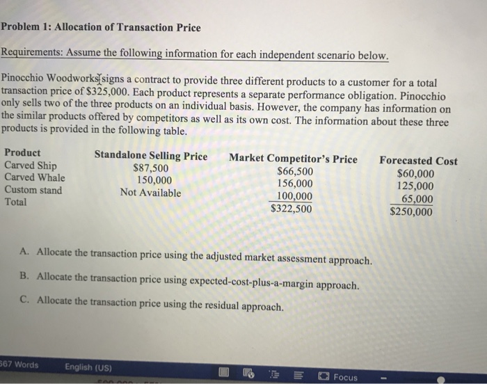 Solved Problem 1: Allocation of Transaction Price | Chegg.com