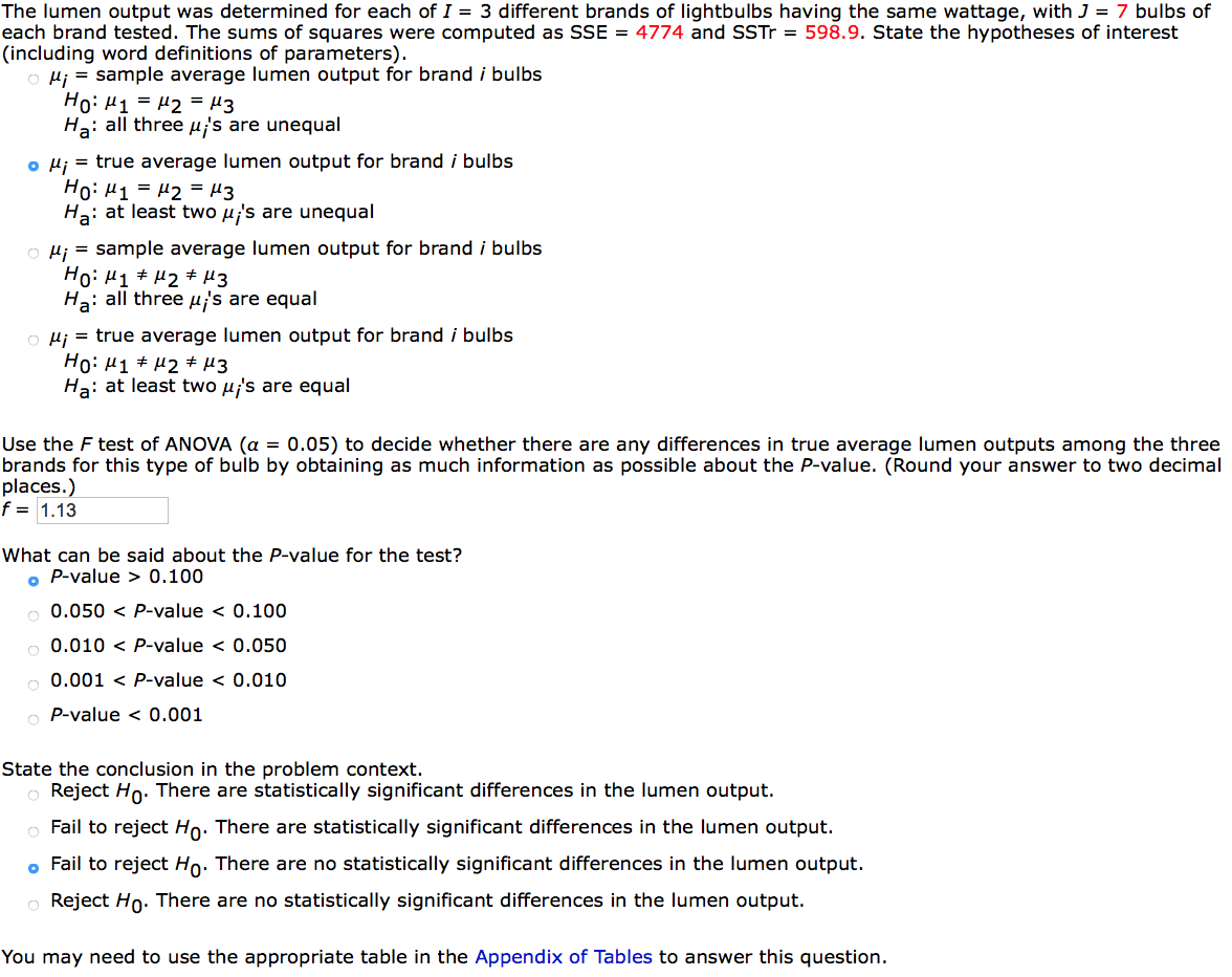 Solved The lumen output was determined for each of I = 3 | Chegg.com