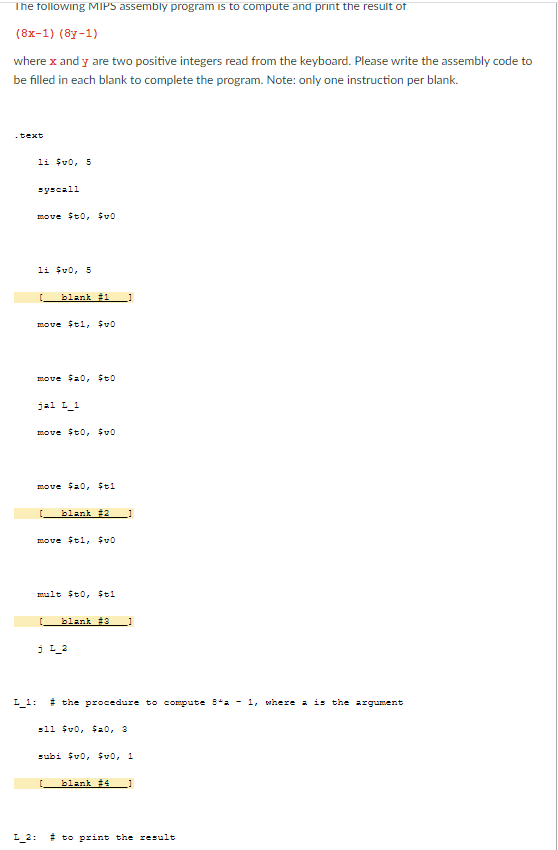 Solved The following MIPS assembly program is to compute and | Chegg.com