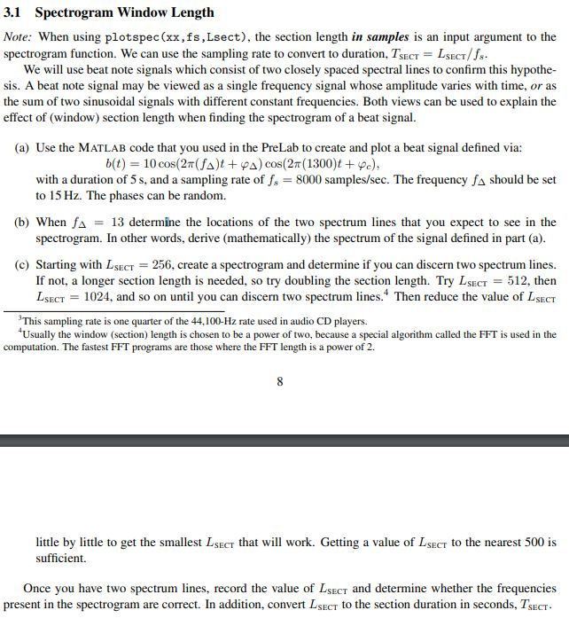 3.1 Spectrogram Window Length Note: When using | Chegg.com