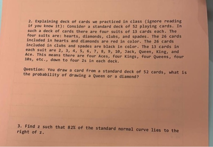 Solved 2. Explaining deck of cards we practiced in class | Chegg.com
