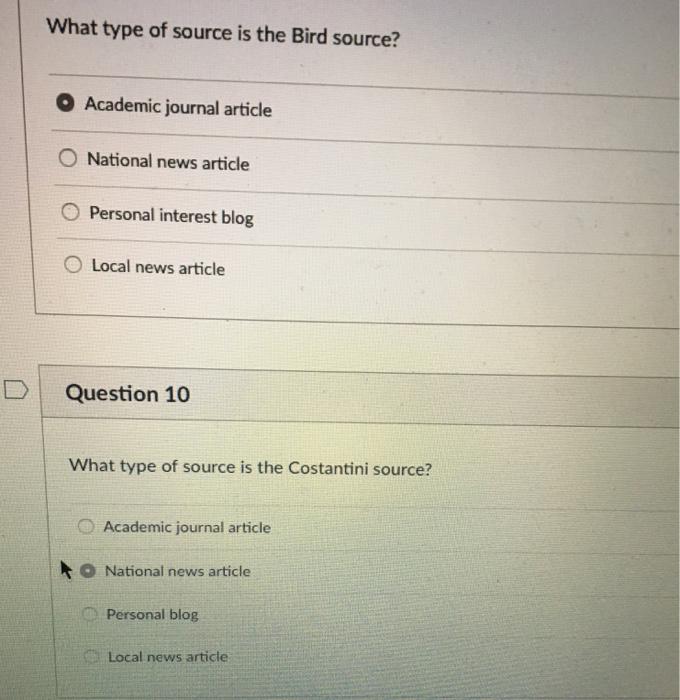Solved What type of source is the Bird source? O Academic | Chegg.com