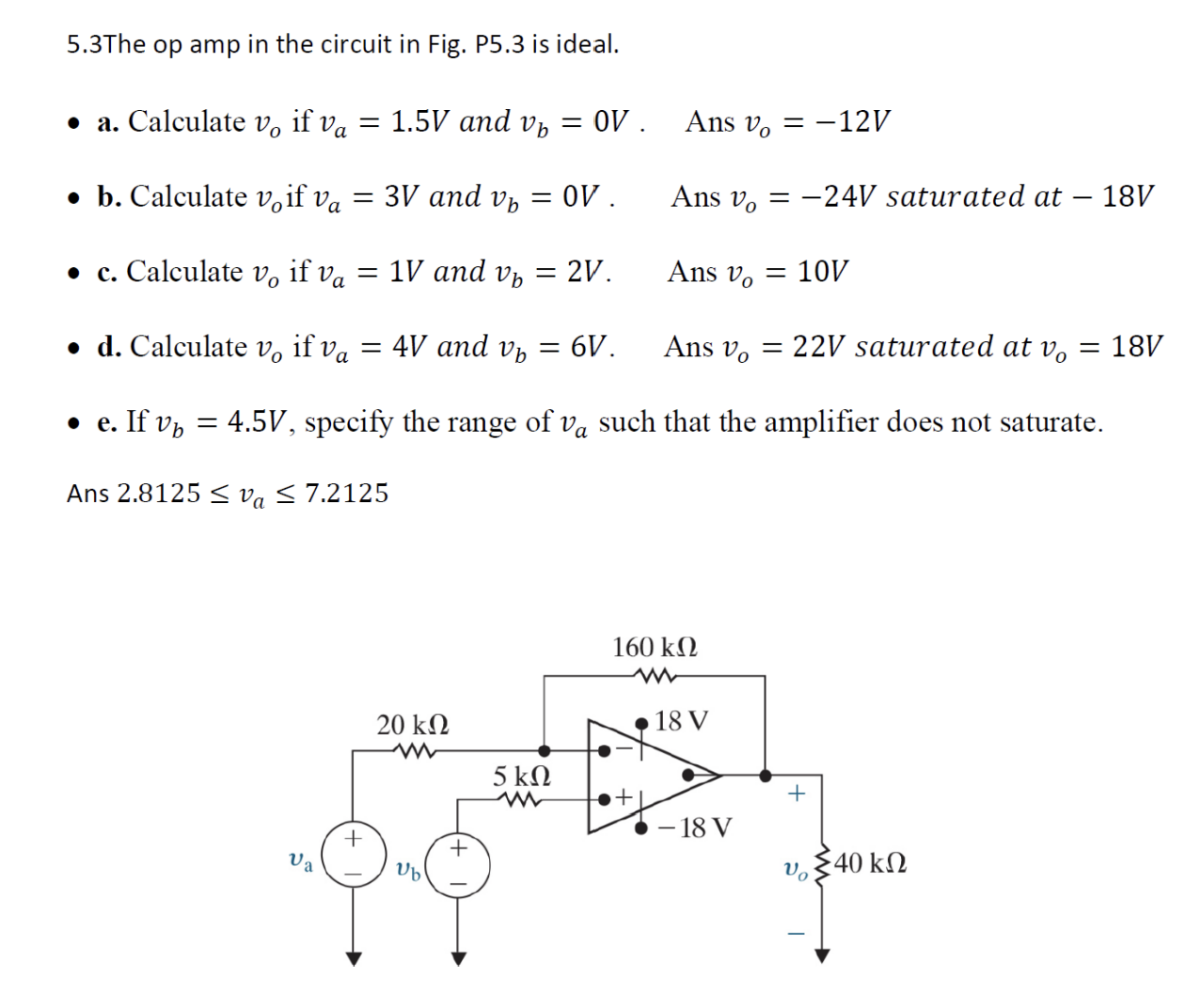 Solved 5.3The op amp in the circuit in Fig. P5.3 is ideal. - | Chegg.com