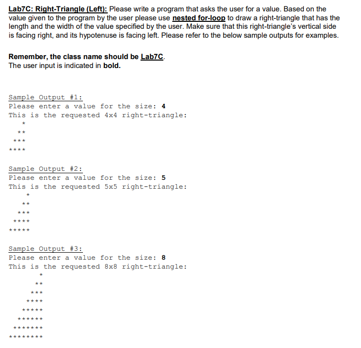 Solved Lab7C: Right-Triangle (Left): Please write a program | Chegg.com