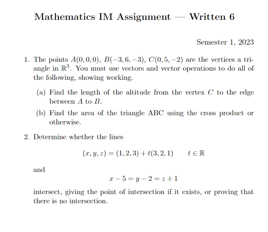 Mathematics IM Assignment - Written 6 Semester 1, | Chegg.com