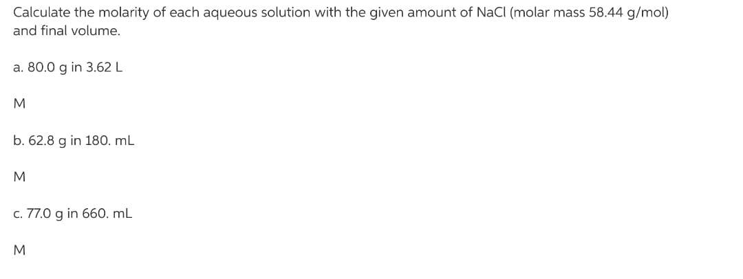 Solved Calculate the molarity of each aqueous solution with | Chegg.com