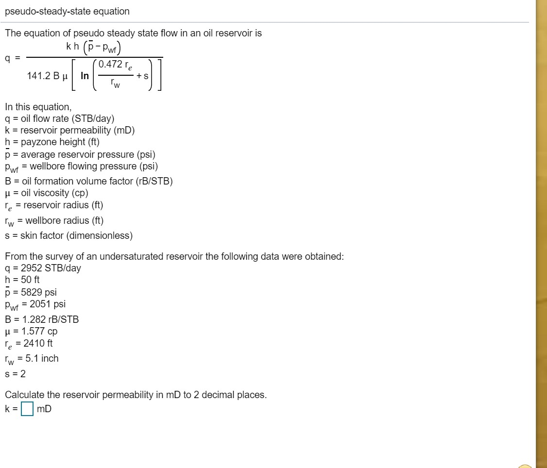 Solved pseudo-steady-state equation The equation of pseudo | Chegg.com