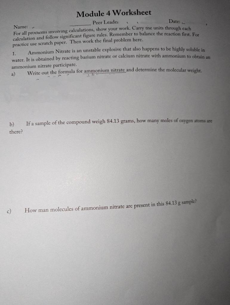 Solved Module 4 Worksheet Peer Leader : Date: - Name: For | Chegg.com