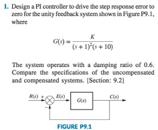 Solved 1. Design a PI controller to drive the step response | Chegg.com