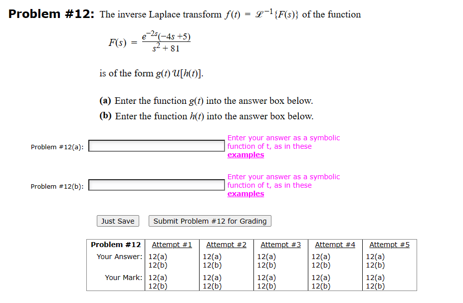 Solved Problem # 12: The inverse Laplace transform | Chegg.com