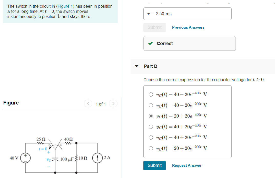 Solved The switch in the circuit in (Figure 1) has been in | Chegg.com