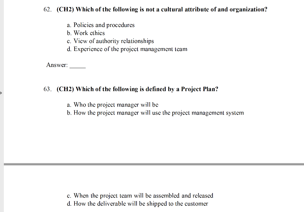 Solved (CH2) Which of the following is not a cultural | Chegg.com