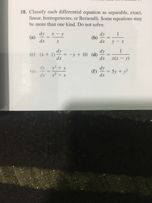 Solved 18. Classify each differential equation as separable, | Chegg.com
