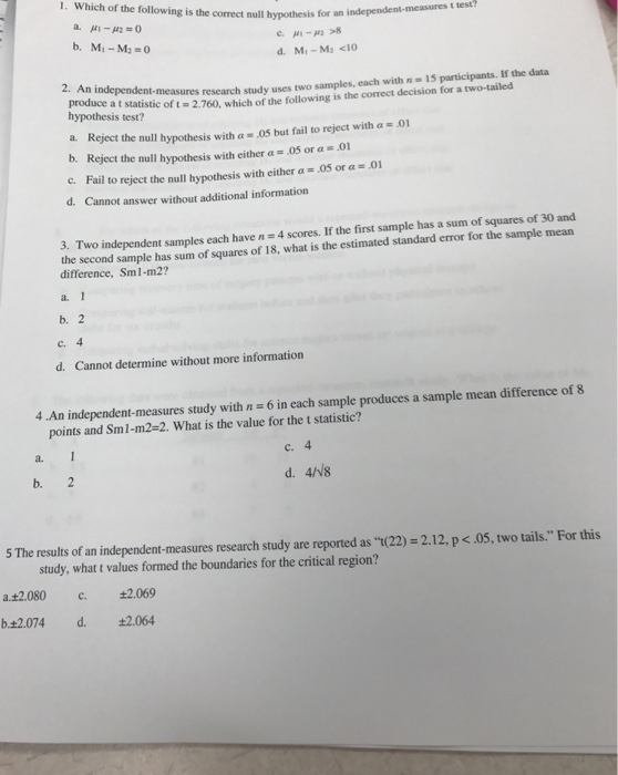 Solved . Which of the following is the correct null | Chegg.com