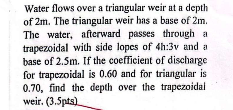 Solved Water flows over a triangular weir at a depth of 2 ﻿m | Chegg.com