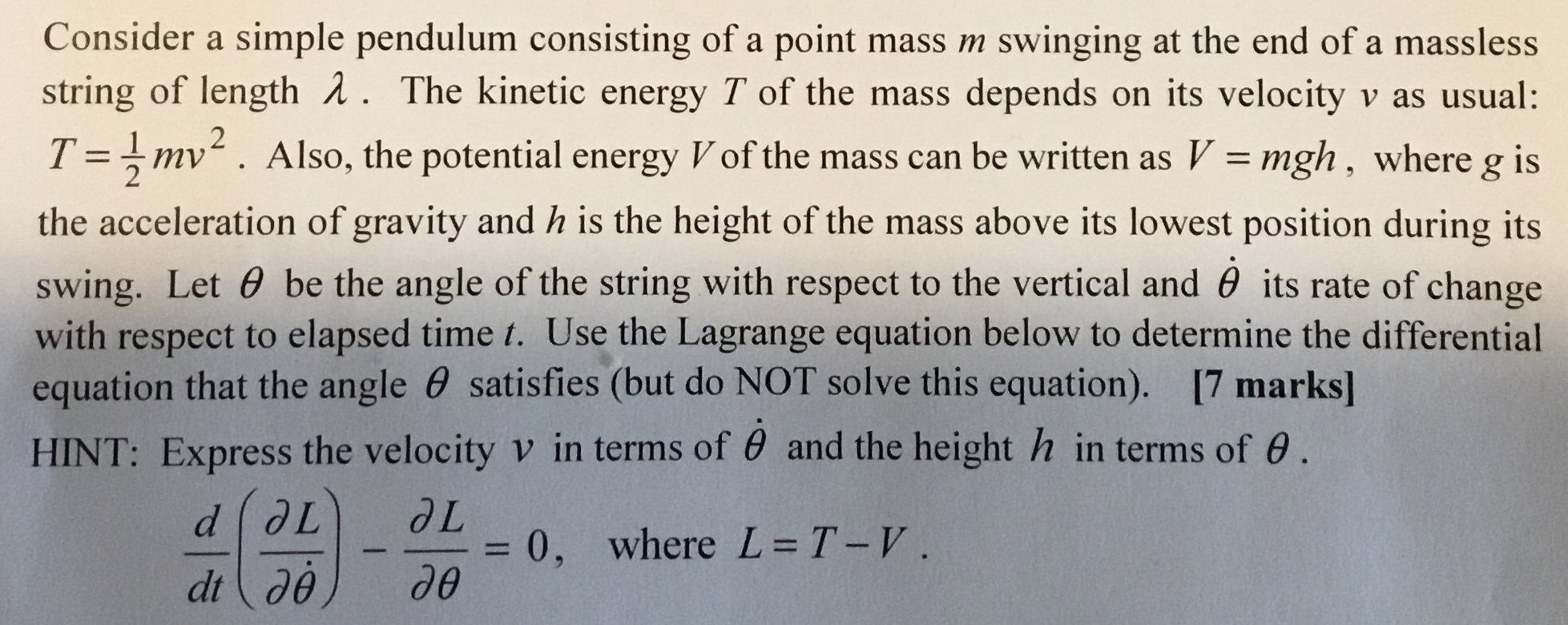 Solved Consider a simple pendulum consisting of a point mass | Chegg.com