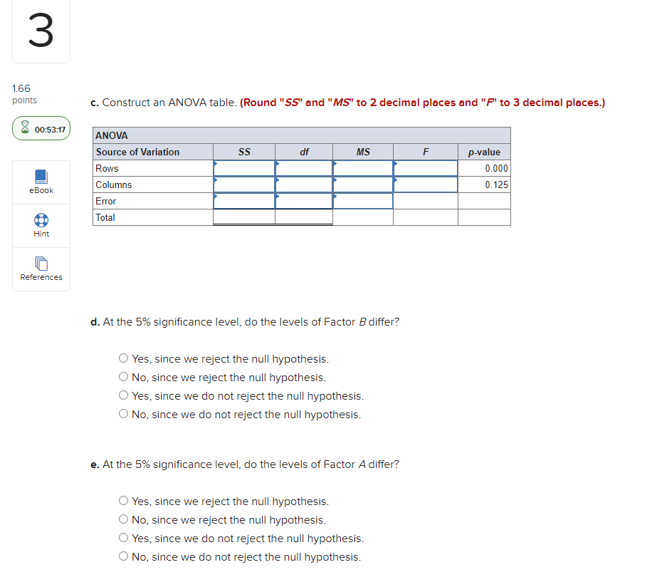 Solved C Construct An Anova Table Round Ss And Ms To 1479