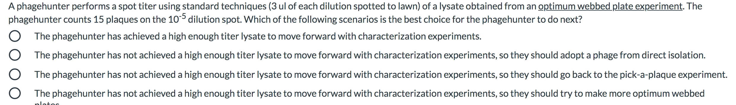Solved A phagehunter performs a spot titer using standard | Chegg.com