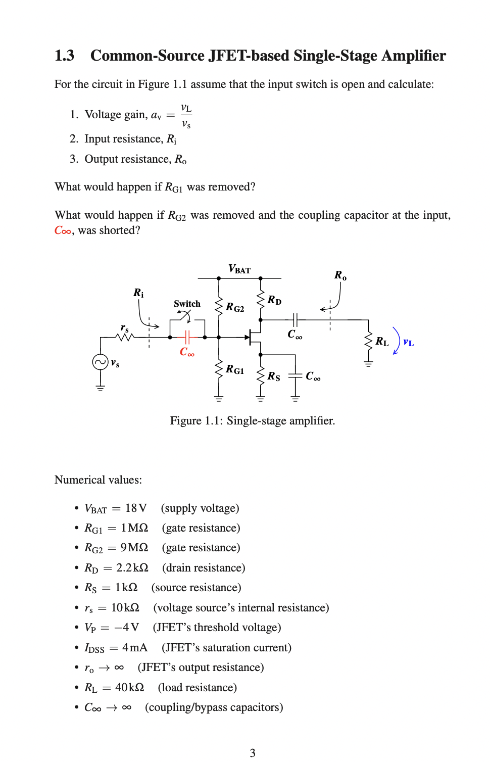 Solved 1.3 Common-Source JFET-based Single-Stage Amplifier | Chegg.com