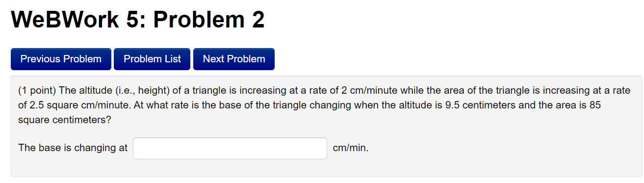 Solved WebWork 5: Problem 2 Previous Problem Problem List | Chegg.com Solved WebWork 5: Problem 2 Previous Problem Problem List | Chegg.com