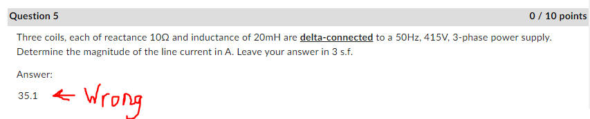 Solved Three coils, each of reactance 10Ω and inductance of | Chegg.com