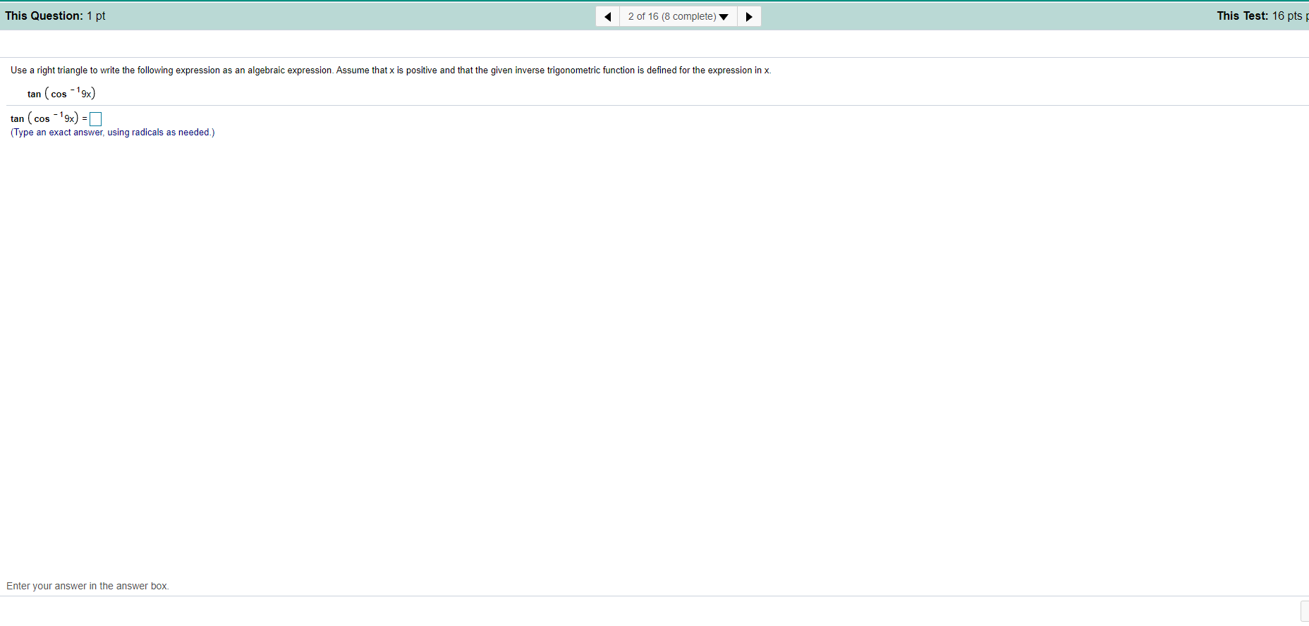 Solved This Question: 1 pt 2 of 16 (8 complete) This Test: | Chegg.com