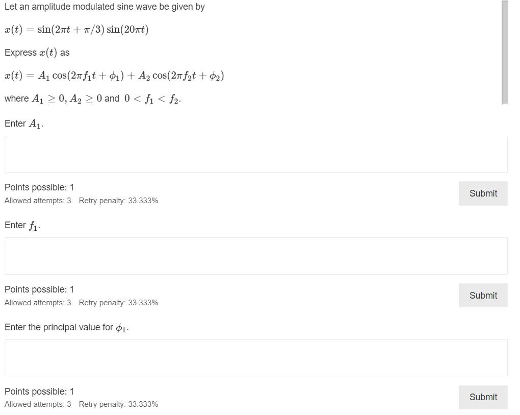 Solved Let an amplitude modulated sine wave be given by x(t) | Chegg.com